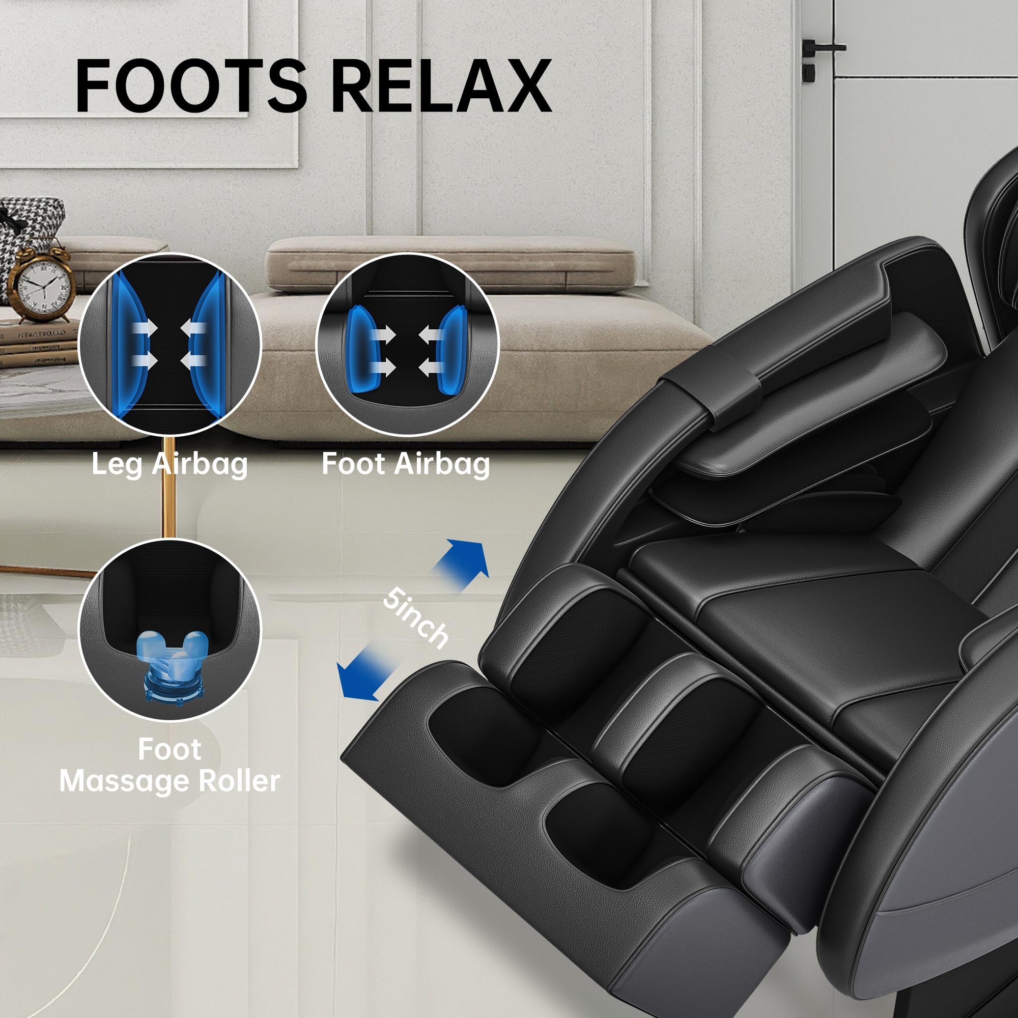 FOELRO 2024 Massage Chair, Full Body Massage Zero Gravity Chair with Foot Massage, Waist Heater, Bluetooth, Black Gray Color Collision Design