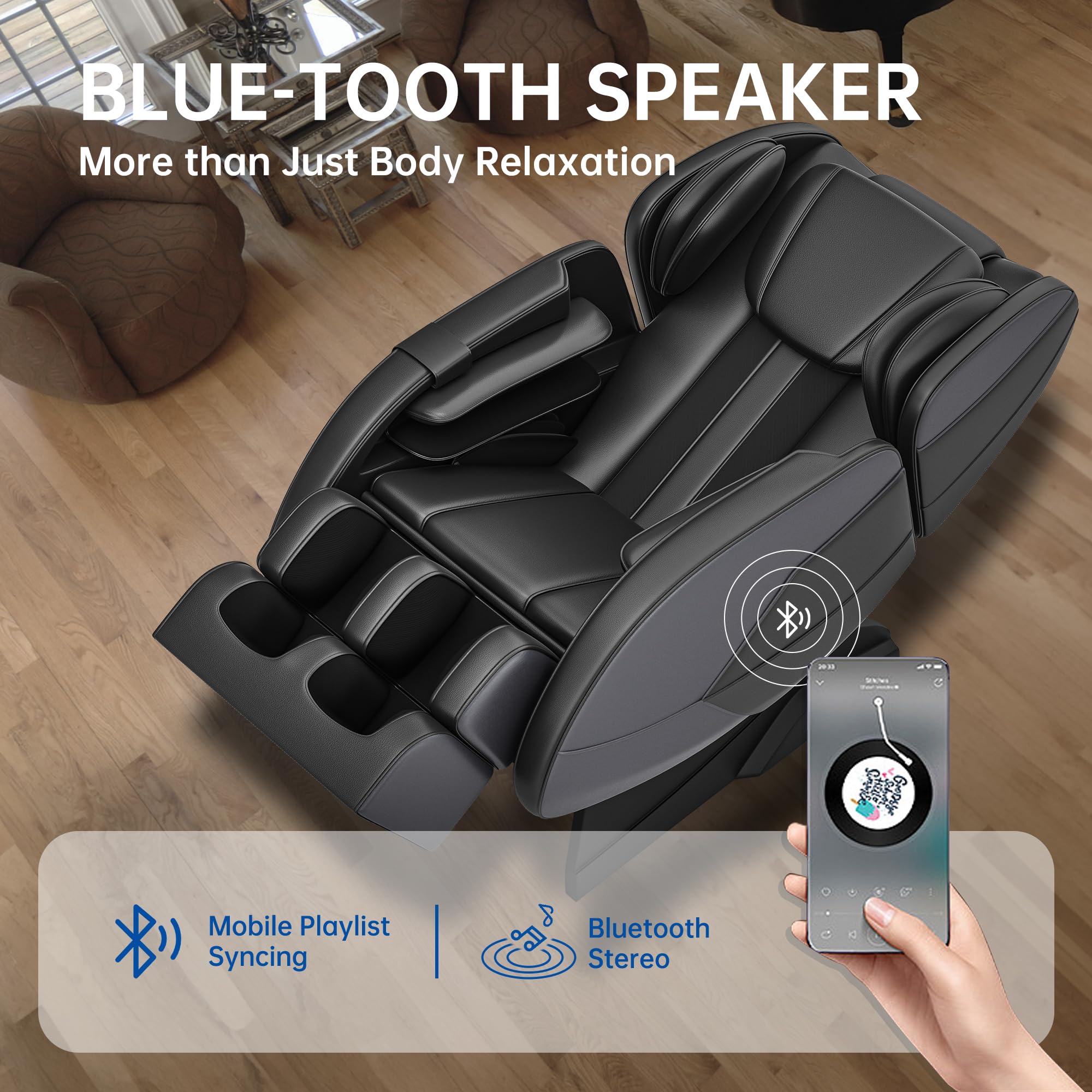 FOELRO 2024 Massage Chair, Full Body Massage Zero Gravity Chair with Foot Massage, Waist Heater, Bluetooth, Black Gray Color Collision Design