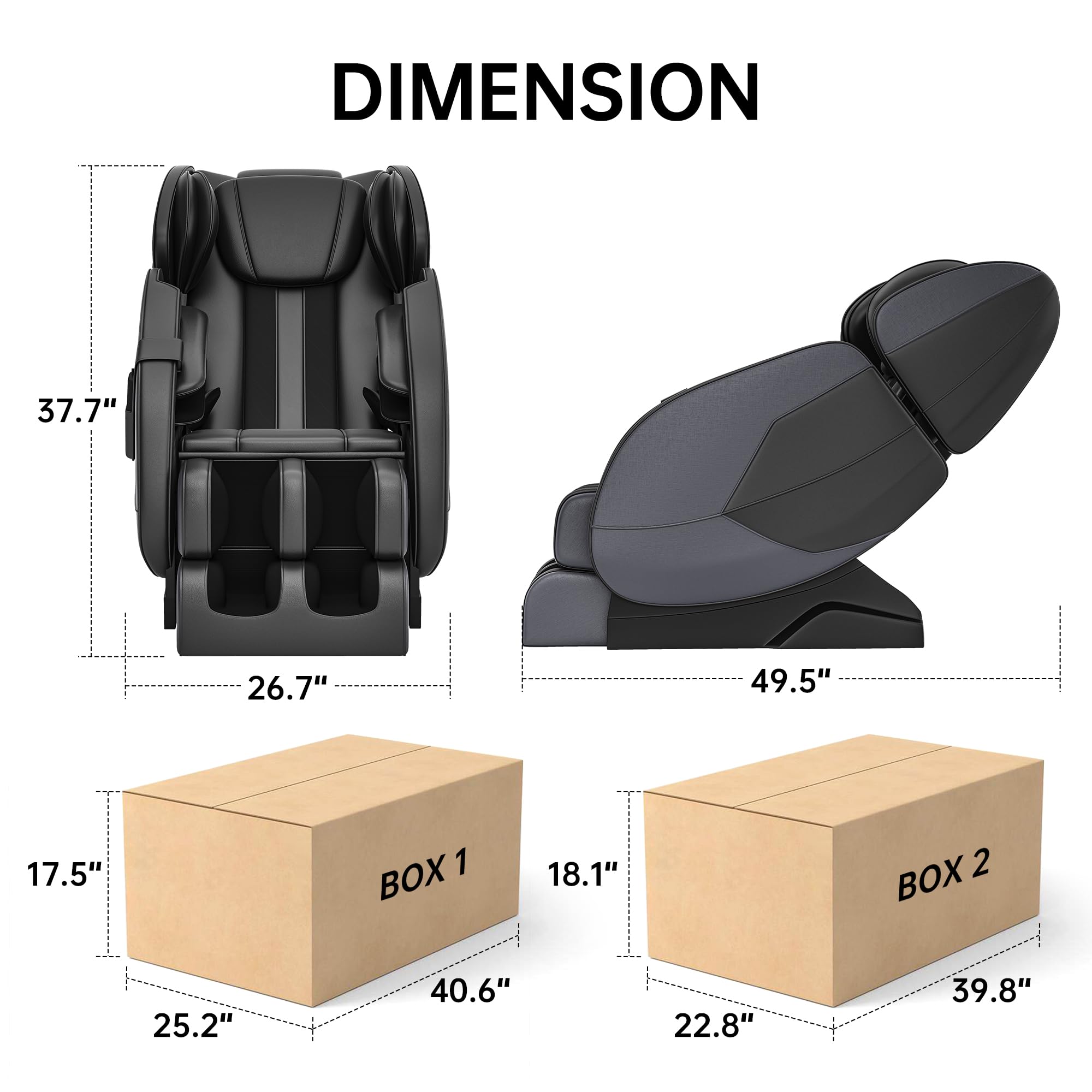 FOELRO 2024 Massage Chair, Full Body Massage Zero Gravity Chair with Foot Massage, Waist Heater, Bluetooth, Black Gray Color Collision Design