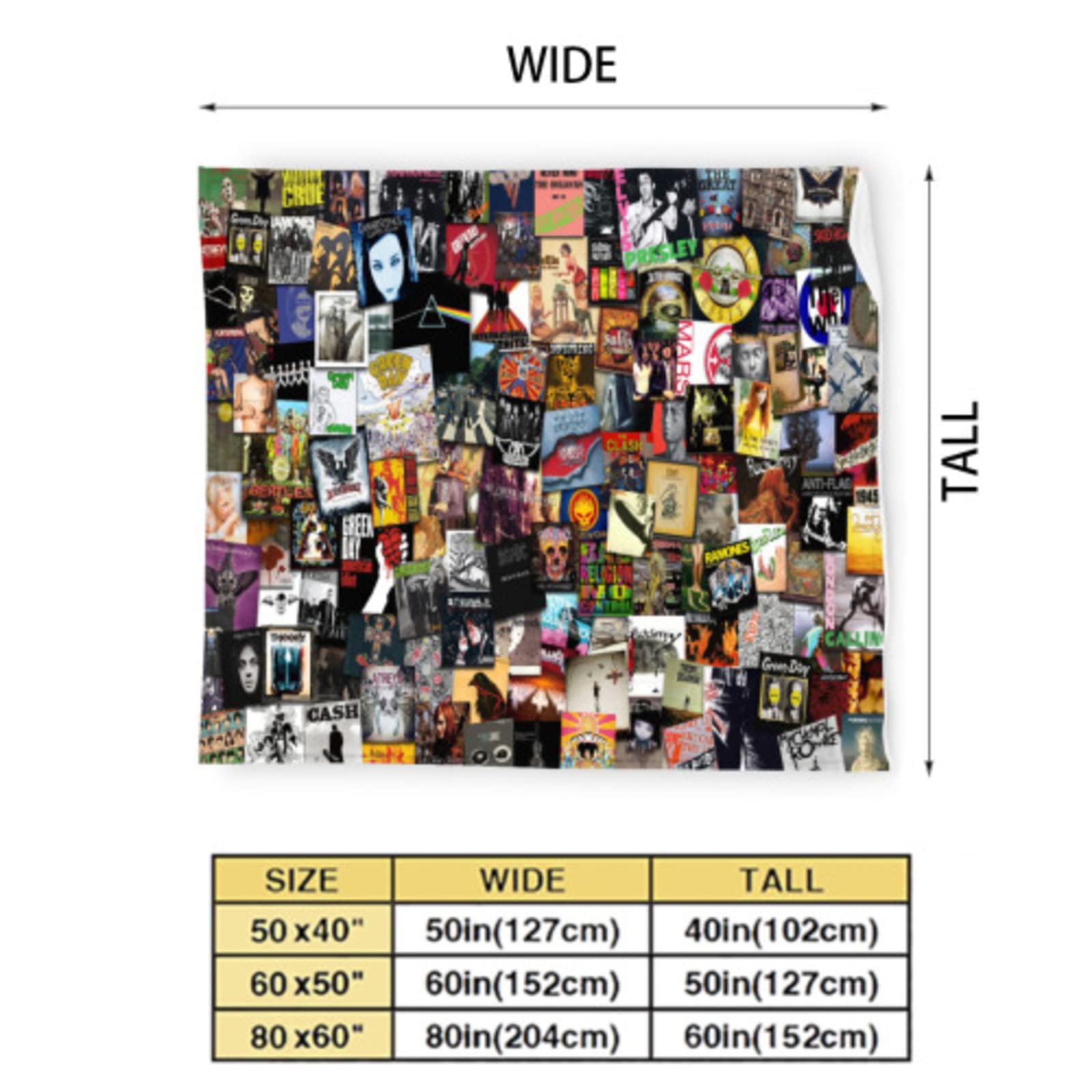 Rock Band Collage Lightweight Soft Blankets 50"X40" Throw Blanket for Music Lover Couch Sofa Bedroom Decor Travel Beach Picnic