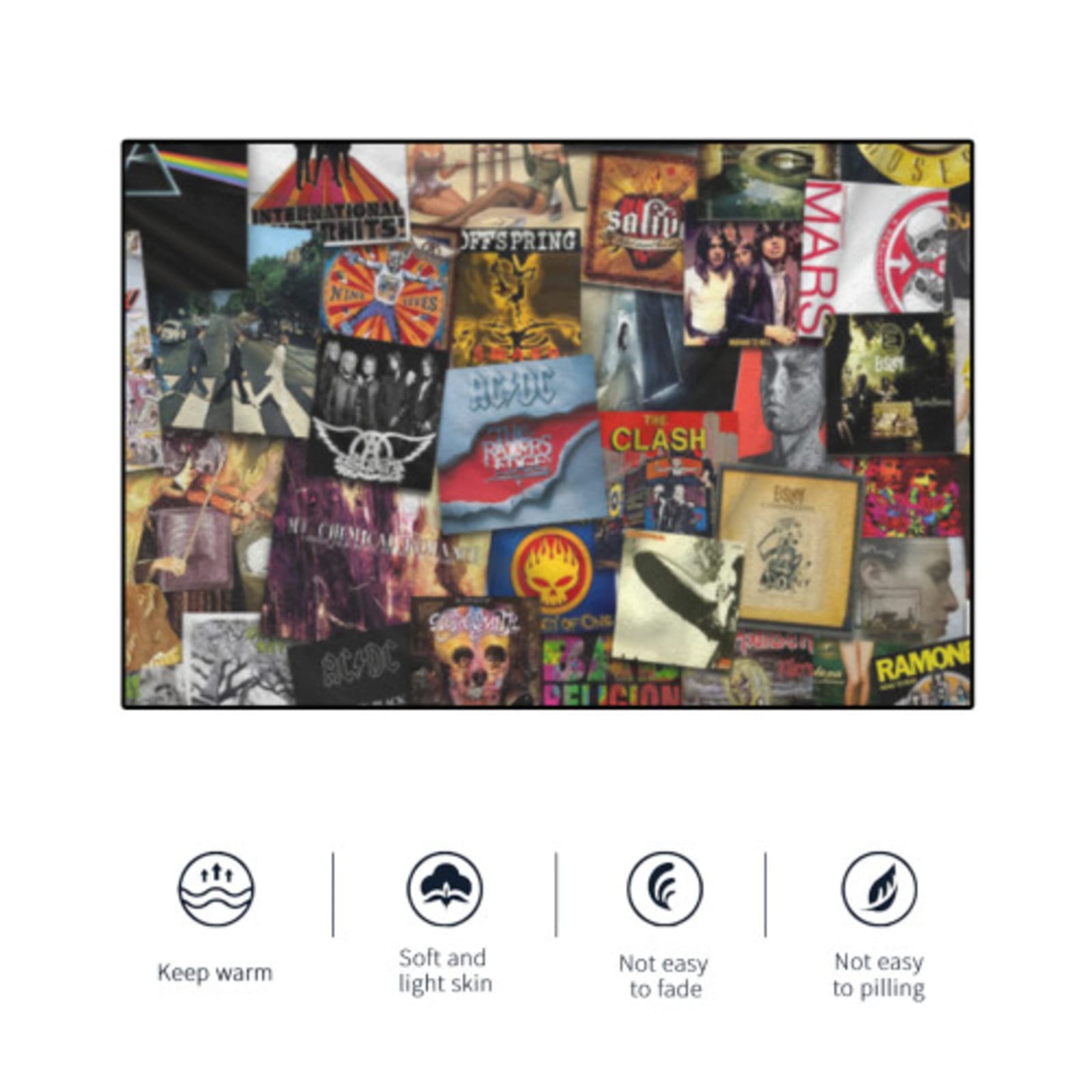 Rock Band Collage Lightweight Soft Blankets 50"X40" Throw Blanket for Music Lover Couch Sofa Bedroom Decor Travel Beach Picnic