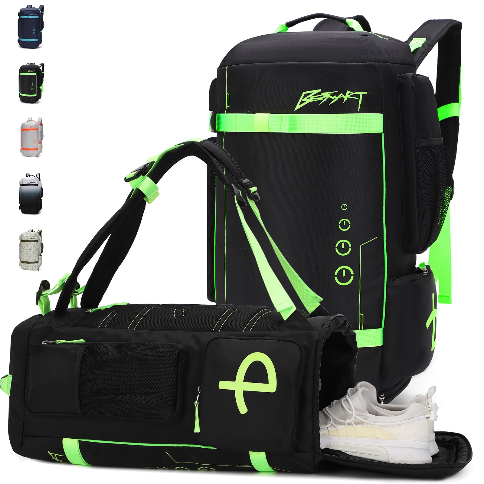 BE SMART 50L Extra Large Gym Backpack for Men, Big Gym Bag with Shoes Compartment, Waterproof Heavy Duty Duffel Bags, Men's Workout Backpacks for Outdoor Sport,Hiking,Camping,Travel (Black, XL)