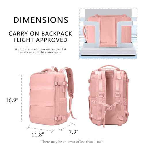 MOLNIA Travel Backpack for Women, Airline Approved Carry on Backpack 17.3" Laptop Backpack Casual Daypack for Work College (Pink)