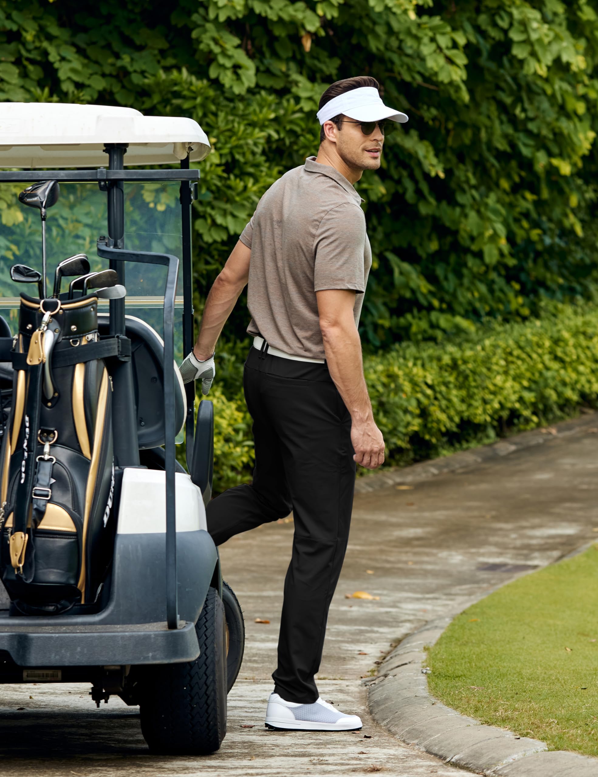 CRZ YOGA Men's All Day Comfy Golf Pants - 32" Quick Dry Lightweight Work Casual Trousers with Pockets Black 28W x 32L