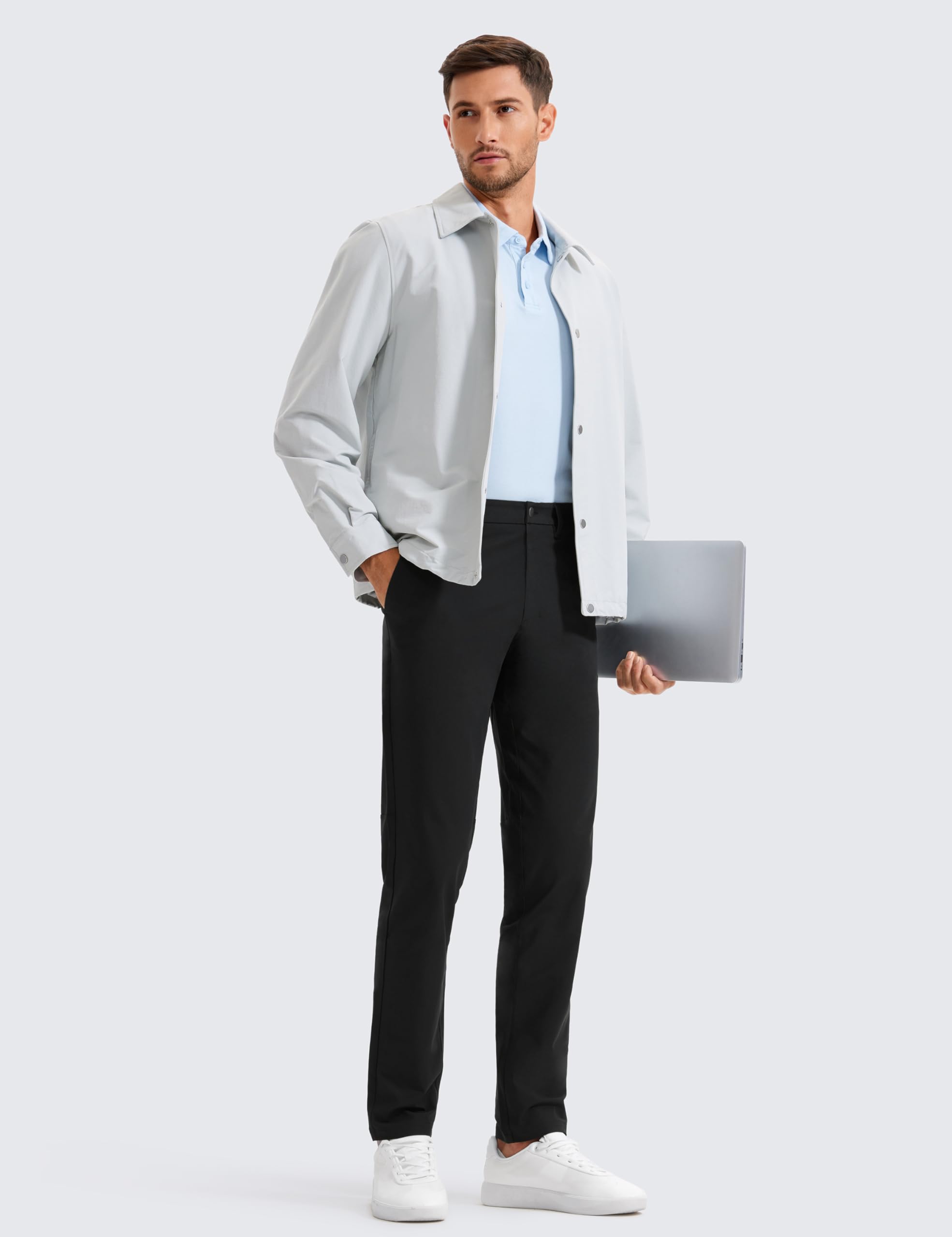 CRZ YOGA Men's All Day Comfy Golf Pants - 32" Quick Dry Lightweight Work Casual Trousers with Pockets Black 28W x 32L
