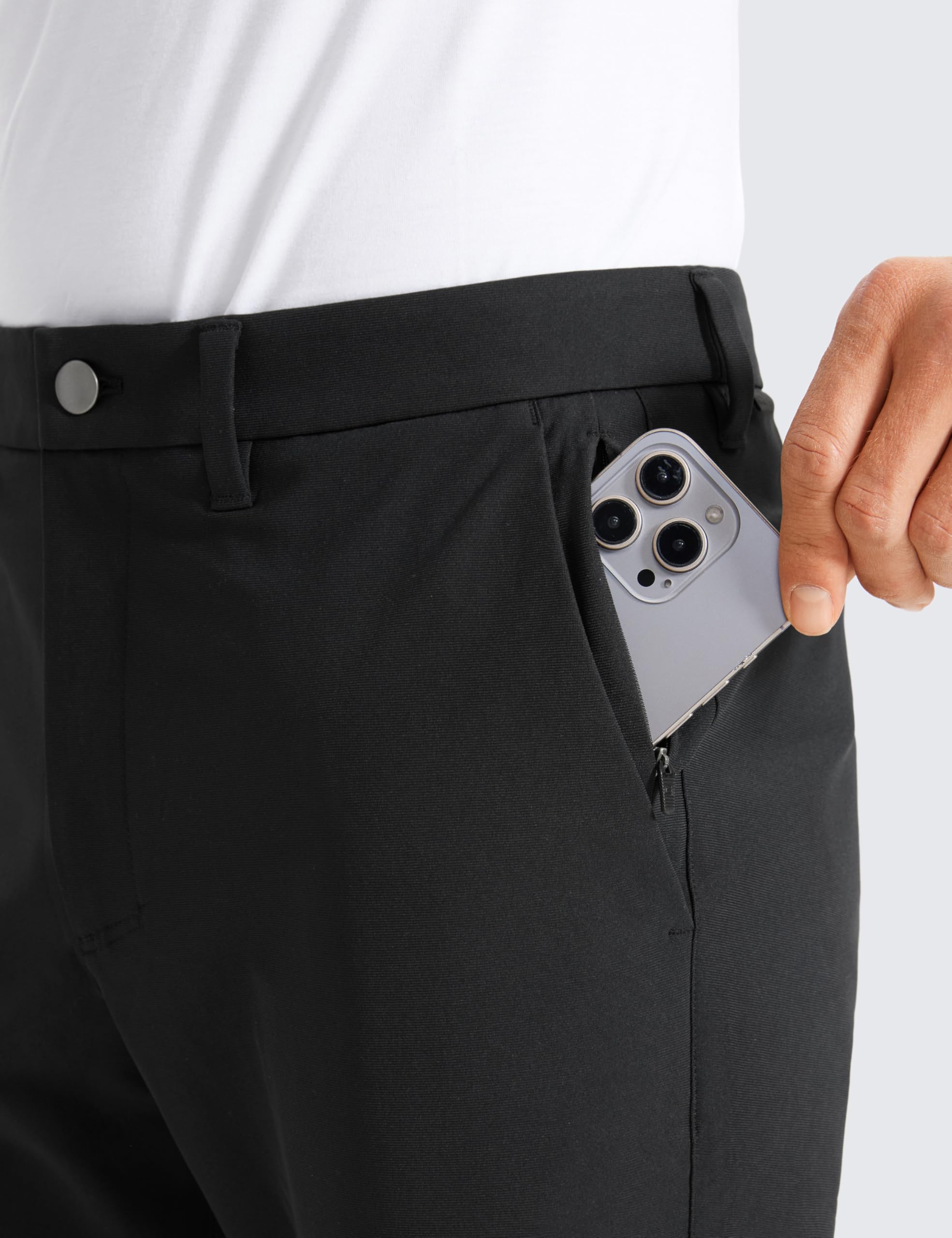 CRZ YOGA Men's All Day Comfy Golf Pants - 32" Quick Dry Lightweight Work Casual Trousers with Pockets Black 28W x 32L