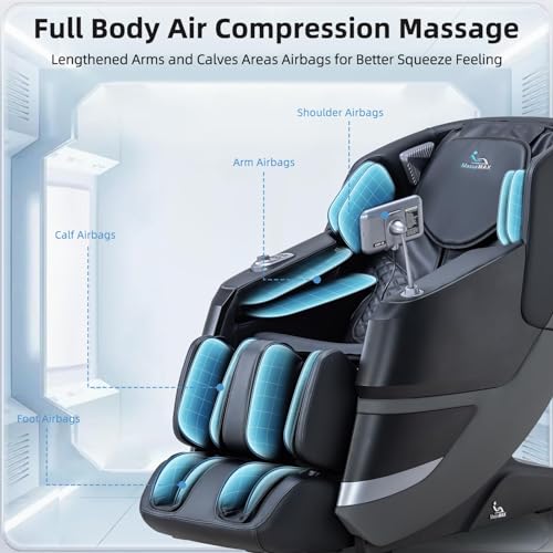 MassaMAX 2023 Massage Chair, Full Body Zero Gravity SL Track Recliner with Yoga Stretch, Voice Control, Heating, Airbags, Foot Massage (321-Black)