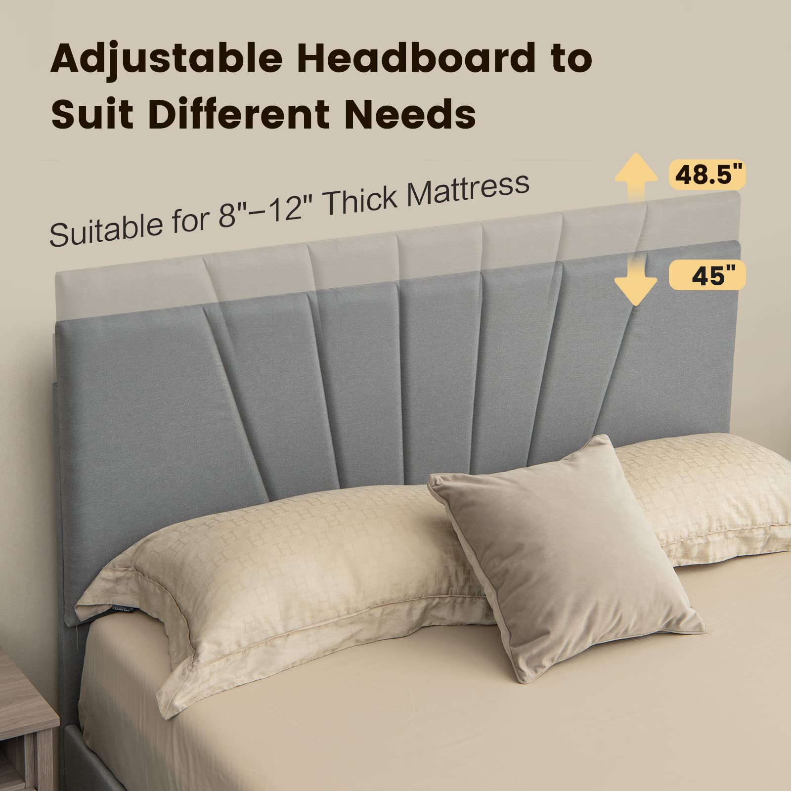 Giantex Upholstered Queen Bed Frame with Drawer, Modern Platform Bed with Storage & Adjustable Headboard, Wooden Slat Support Mattress Foundation, No Box Spring Needed, Noise Free