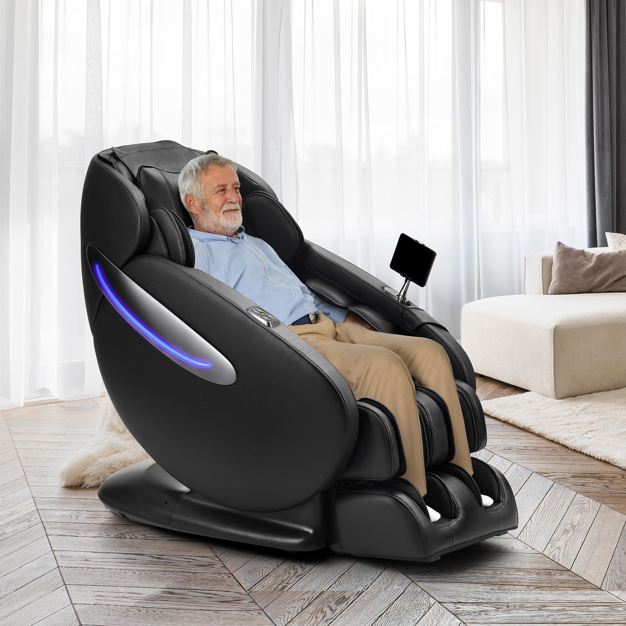 MYNTA Massage Chair MC3100, Full Body Zero Gravity SL Track 3D Massage Chair with Calf Roller Massage, Voice Control, Thai Stretch, Black