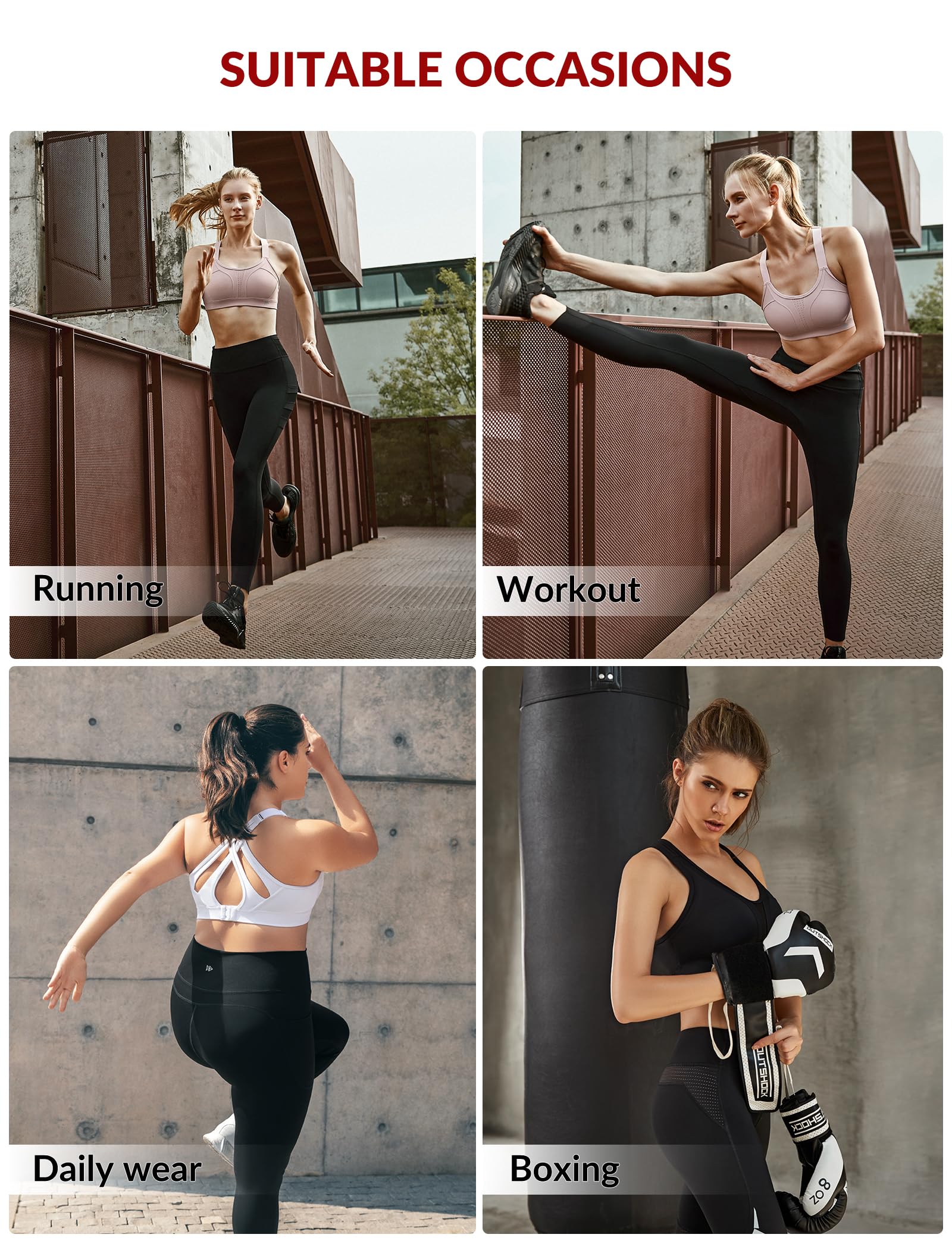 Yvette Sports Bra High Impact Adjustable Criss Cross Back, Full Support for Large Bust No Bounce, White,S