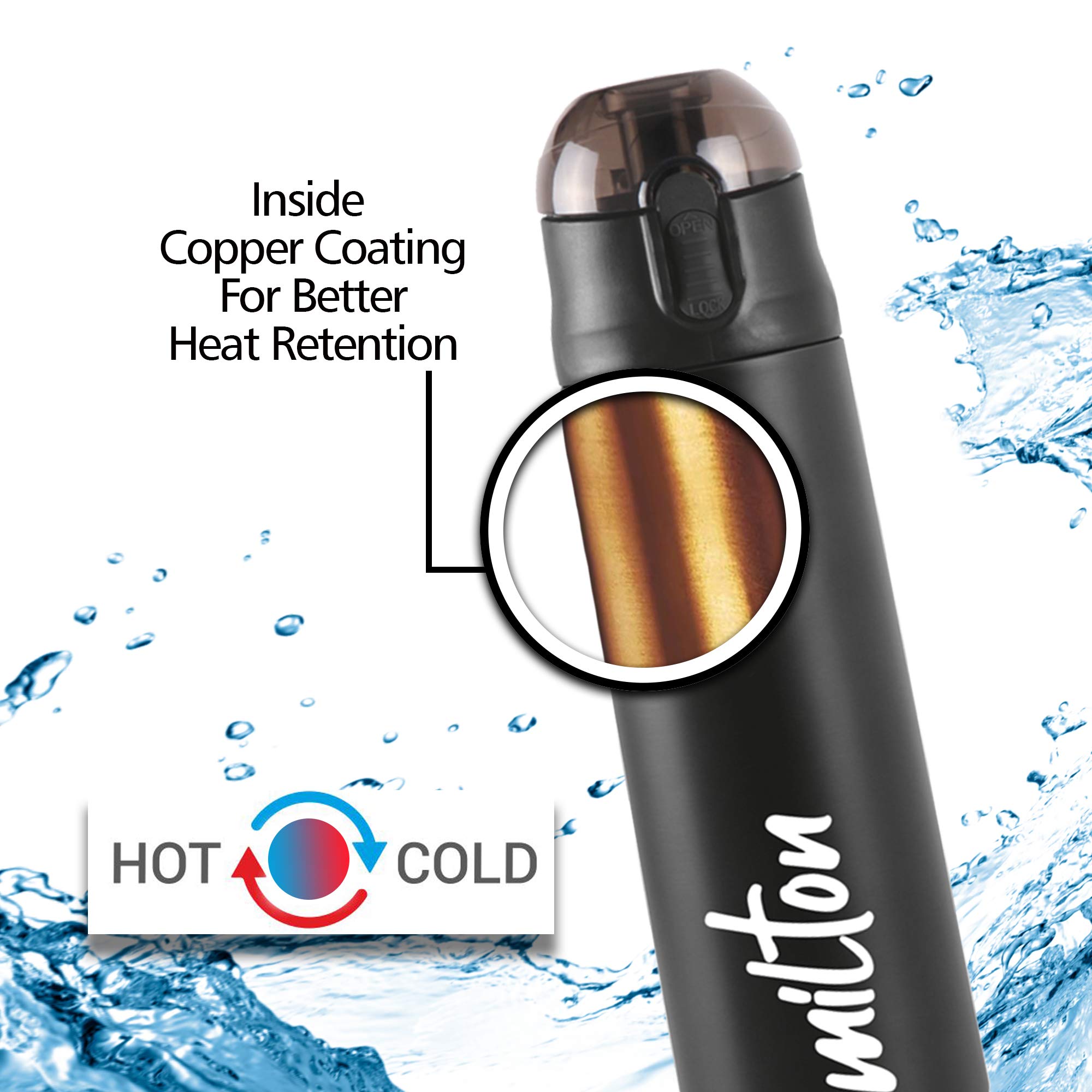 MILTON New Crown 400 Thermosteel 24 Hours Hot and Cold Water Bottle, 350 ml, Red | Easy to Carry | Office, Hiking, Trekking, Travel, Gym, Home, Kitchen Bottle