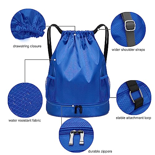 BONVEN Drawstring Backpack Drawstring Bags for Men Women Water Resistant String Backpack with Shoe Compartment Sport Gym Bag