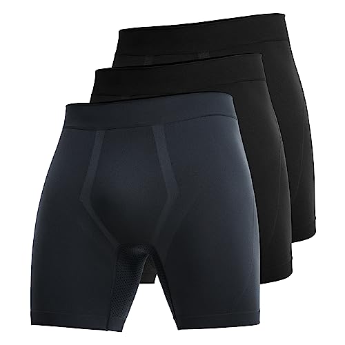CRZ YOGA Men's Seamless 5" Boxer Briefs Breathable Sports Underwear (3-Pack) Black/True Navy (3pack) Large