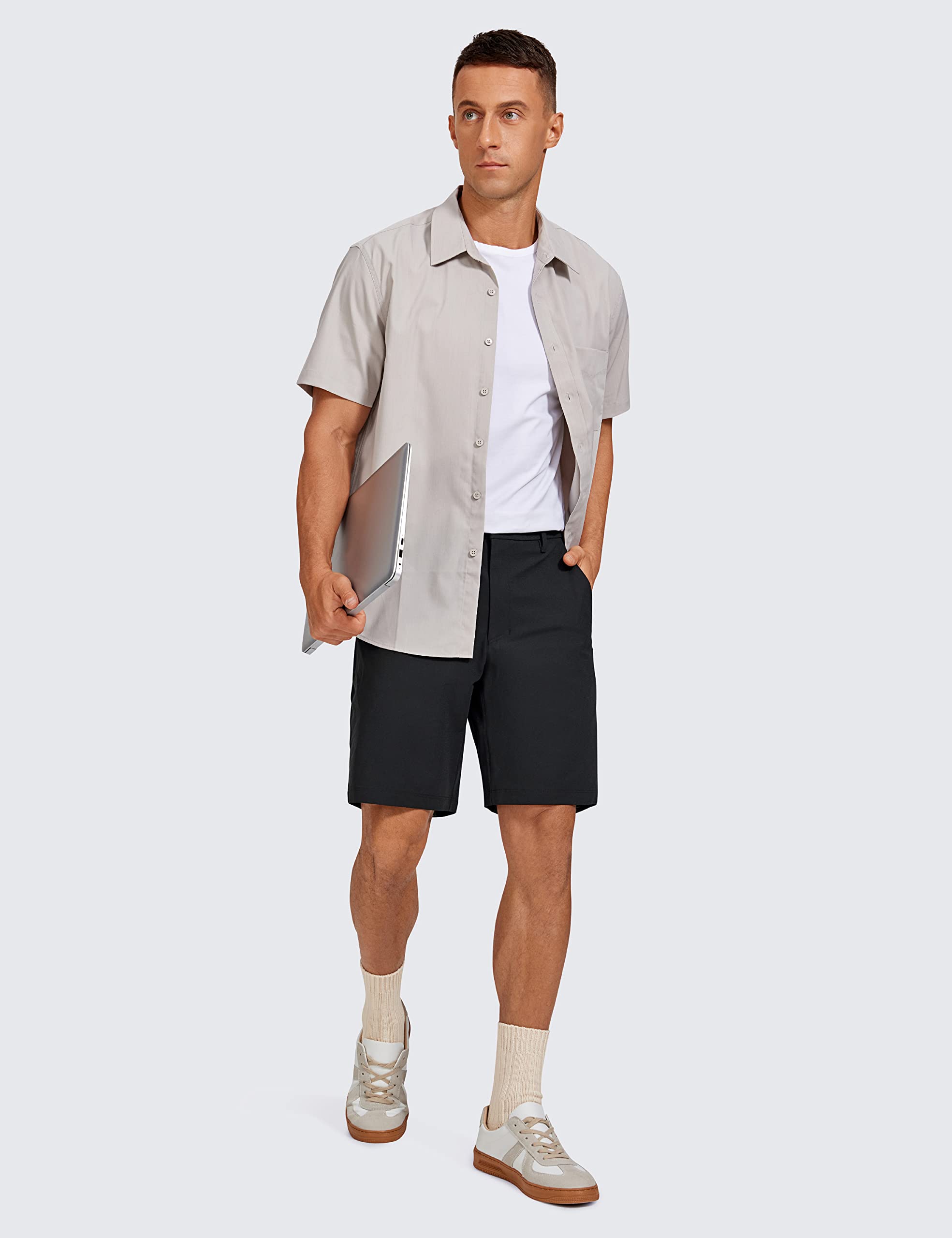 CRZ YOGA Men's All Day Comfy Golf Shorts - 9" Stretch Lightweight Flat Front for Casual Work with Pockets Black 36W x 9L