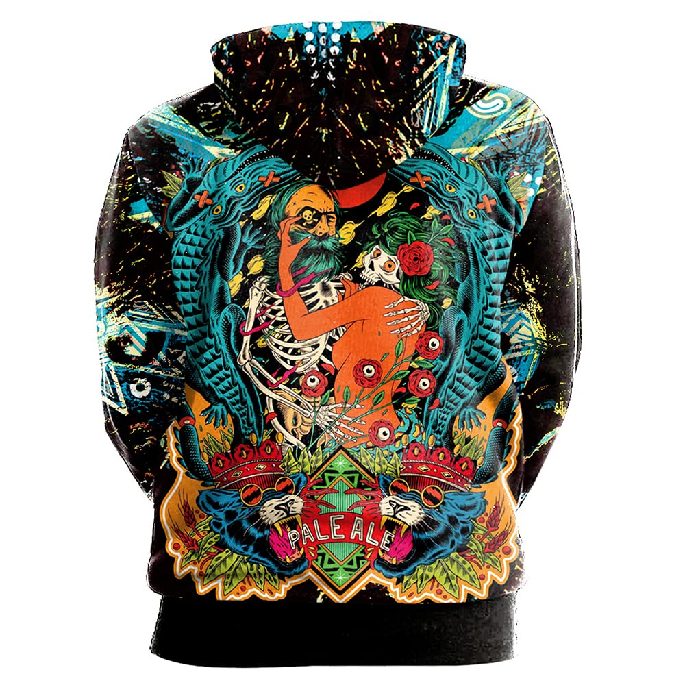 Rcimuue Men's Cool Tie Dyed Skull Skeleton Design Pattern Print Long Sleeves Costume Hoodie Pullover Black Green