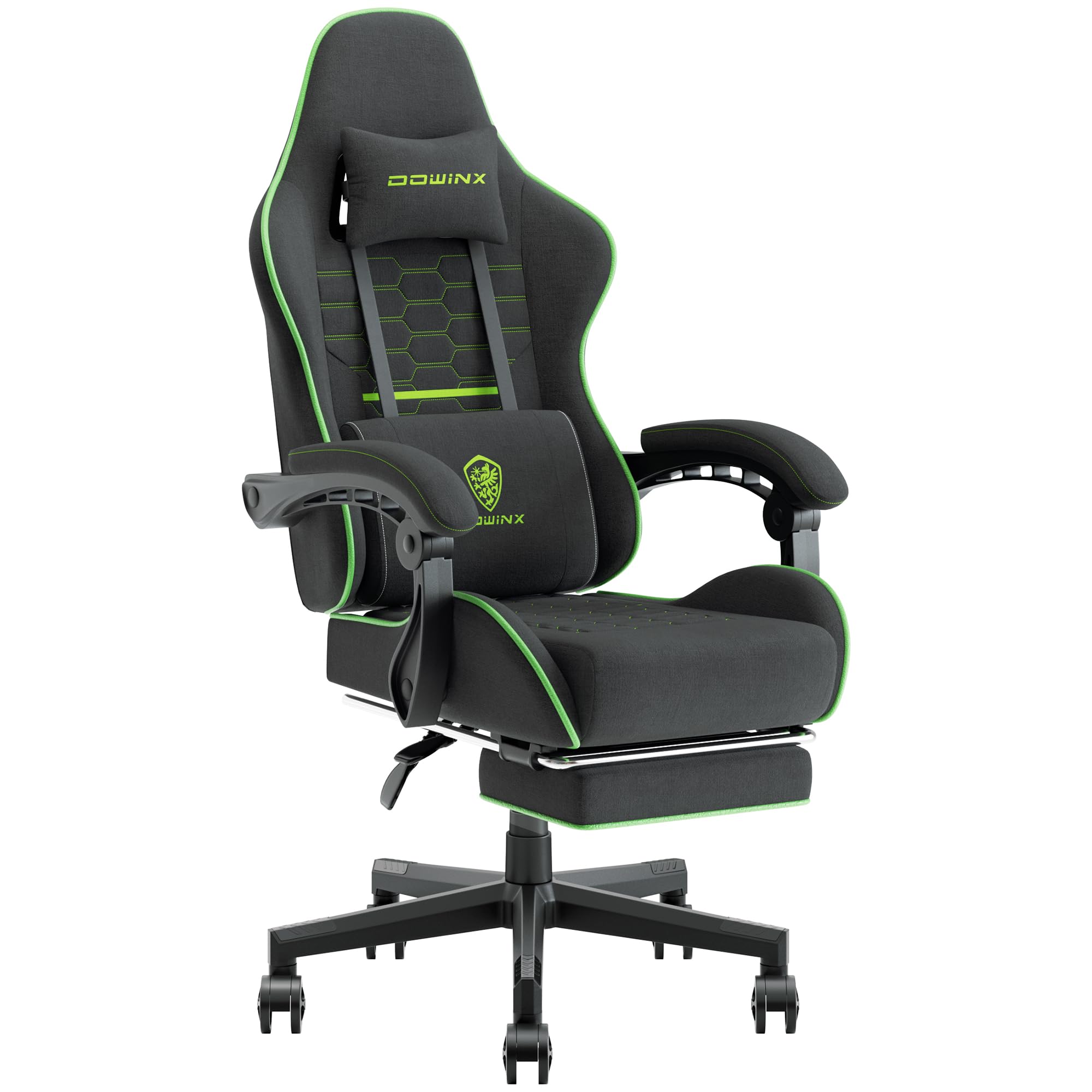 Dowinx Gaming Chair Fabric with Pocket Spring Cushion, Massage Game Chair Cloth with Headrest, Ergonomic Computer Chair with Footrest 290LBS, Blue and Grey