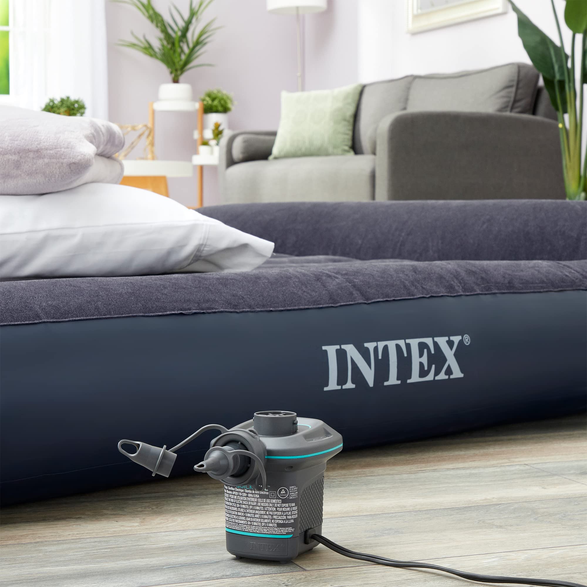 INTEX 66639E QuickFill 120 Volt AC Electric Pump: Inflates and Deflates Air Mattresses – Includes 3 Interrconnecting Nozzles – Compact Design – 650 L/Min Air Flow – Indoor Use