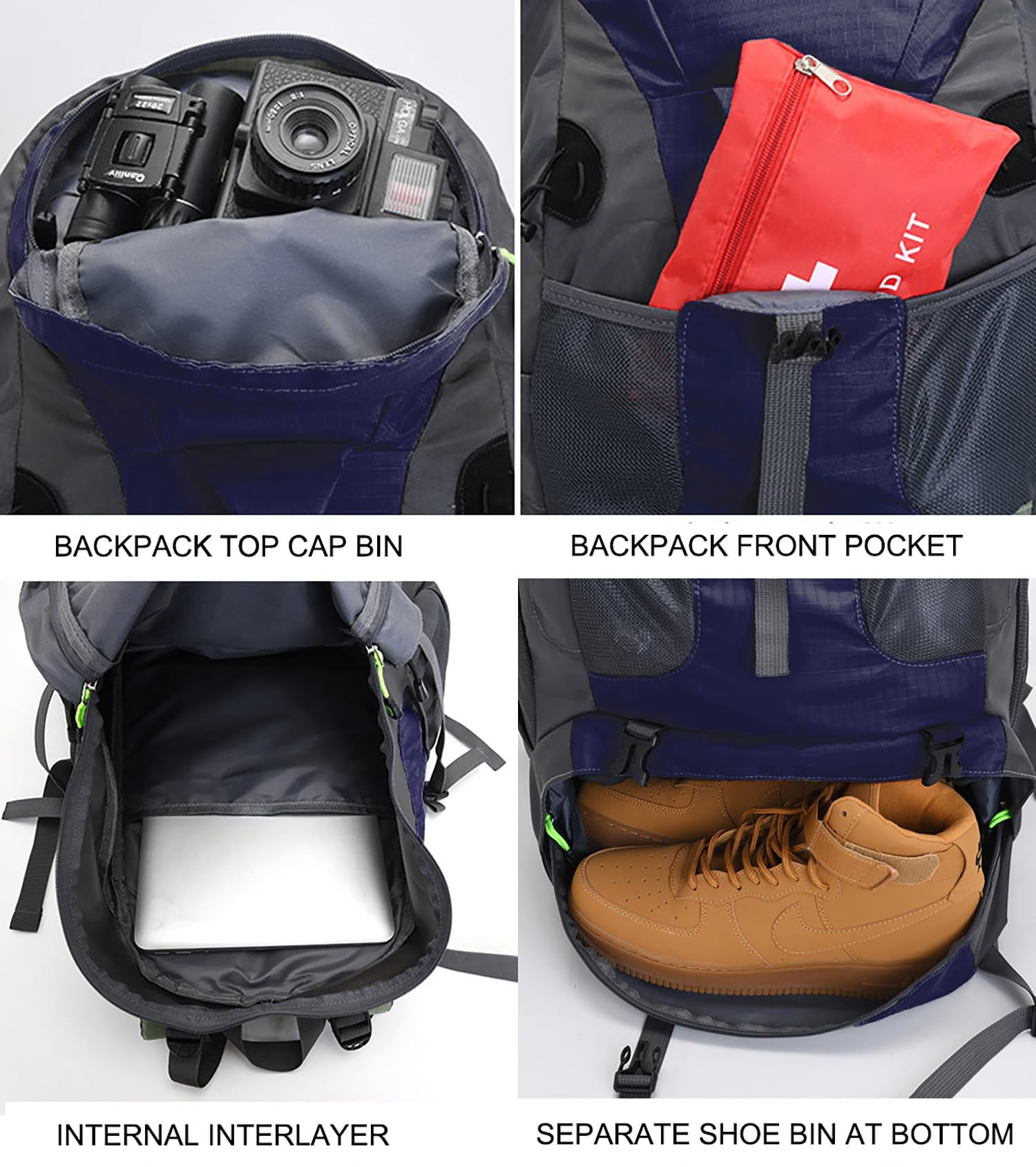 Bseash 50L Hiking Backpack, Water Resistant Lightweight Outdoor Sport Daypack Travel Bag for Camping Climbing Skiing Cycling (Dark Purple - With Shoe Compartment)