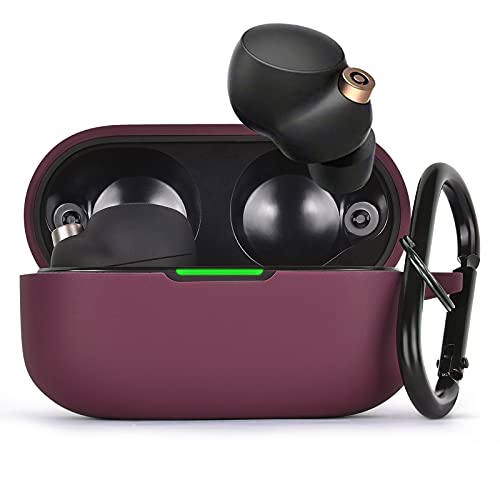 AIRSPO Case Compatible with Sony WF-1000XM4 Silicone Protective Skin Case Cover for Sony Wireless Earbuds (Burgundy)