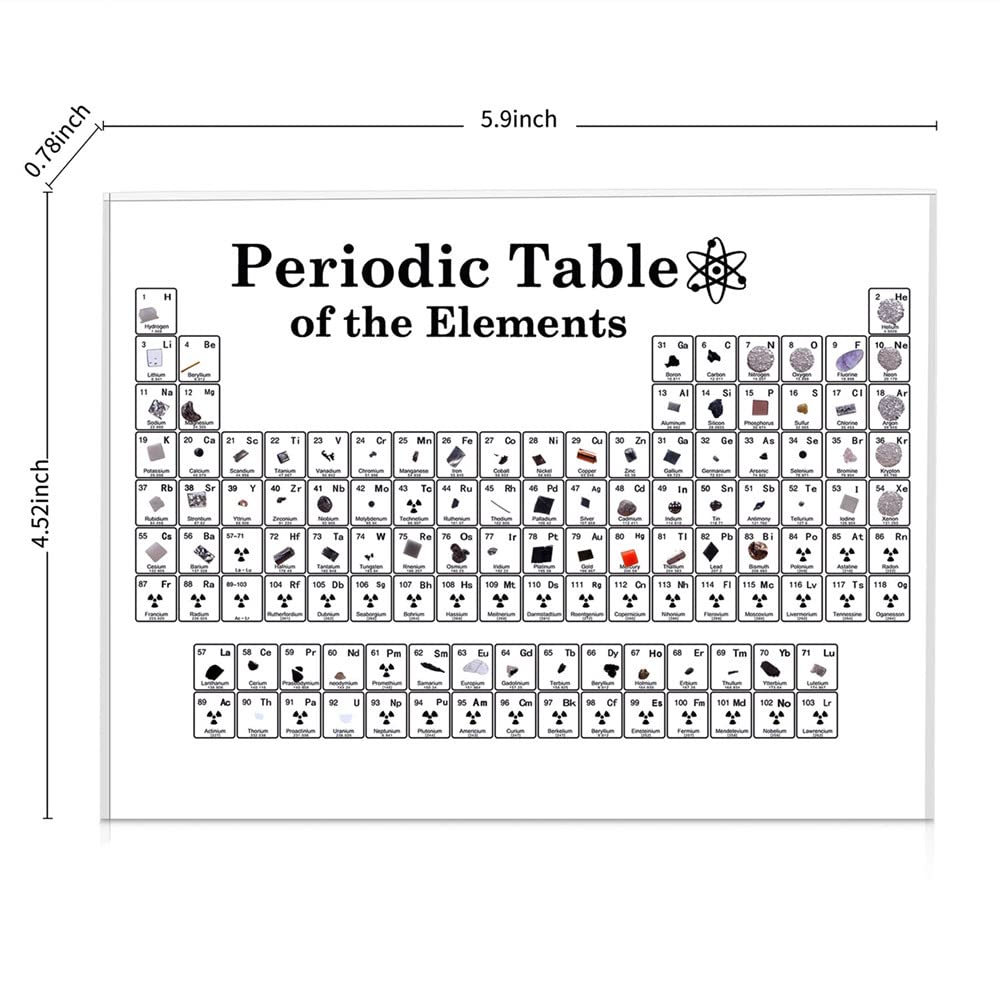 Periodic Table with Real Elements Inside, Acrylic Periodic Table Display with 83 Real Element Samples, 360° Rotating Frame Display, Remarkable Gift for Kids Adults Teachers - 9.05"x1.96"x6.3"