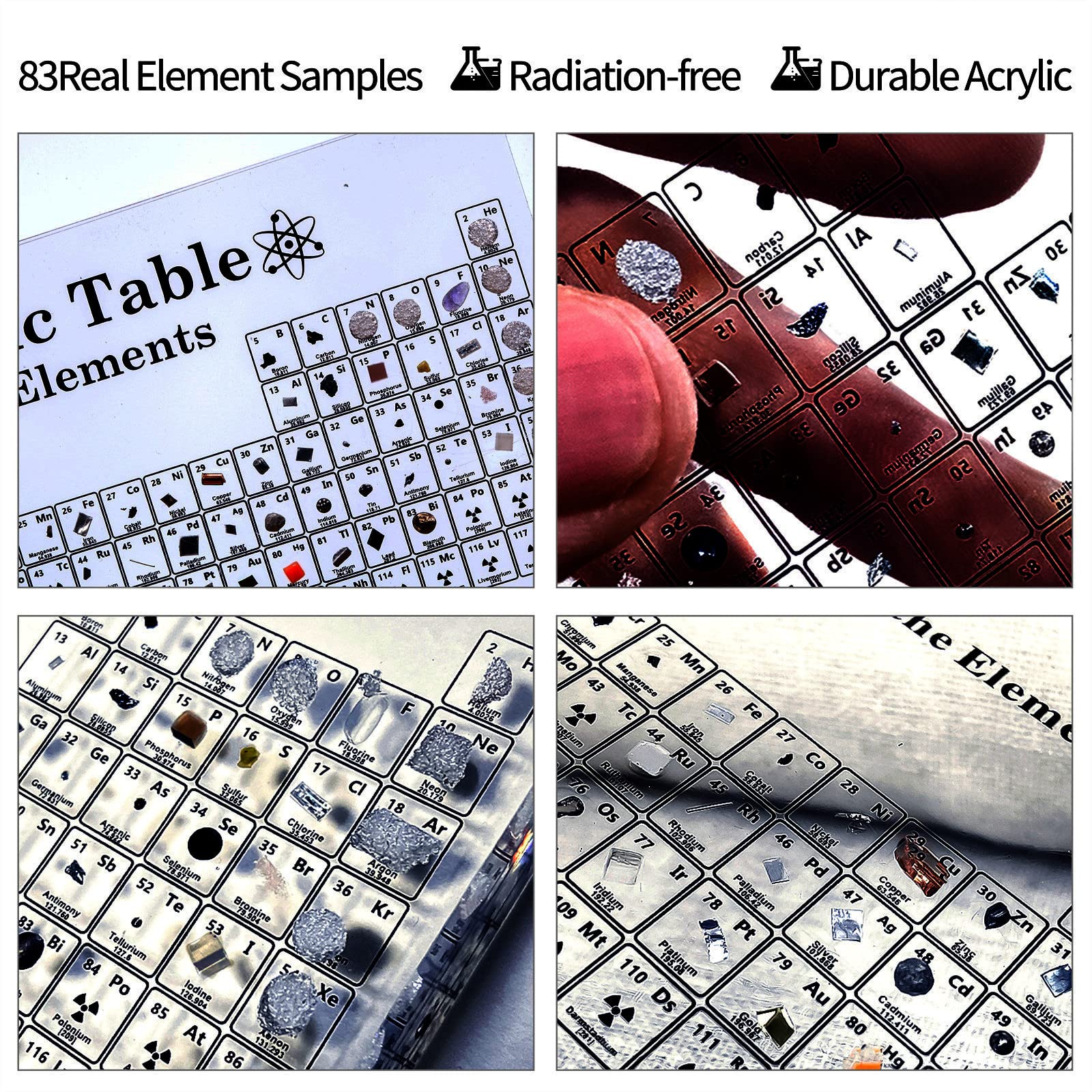 Periodic Table with Real Elements Inside, Acrylic Periodic Table Display with 83 Real Element Samples, 360° Rotating Frame Display, Remarkable Gift for Kids Adults Teachers - 9.05"x1.96"x6.3"
