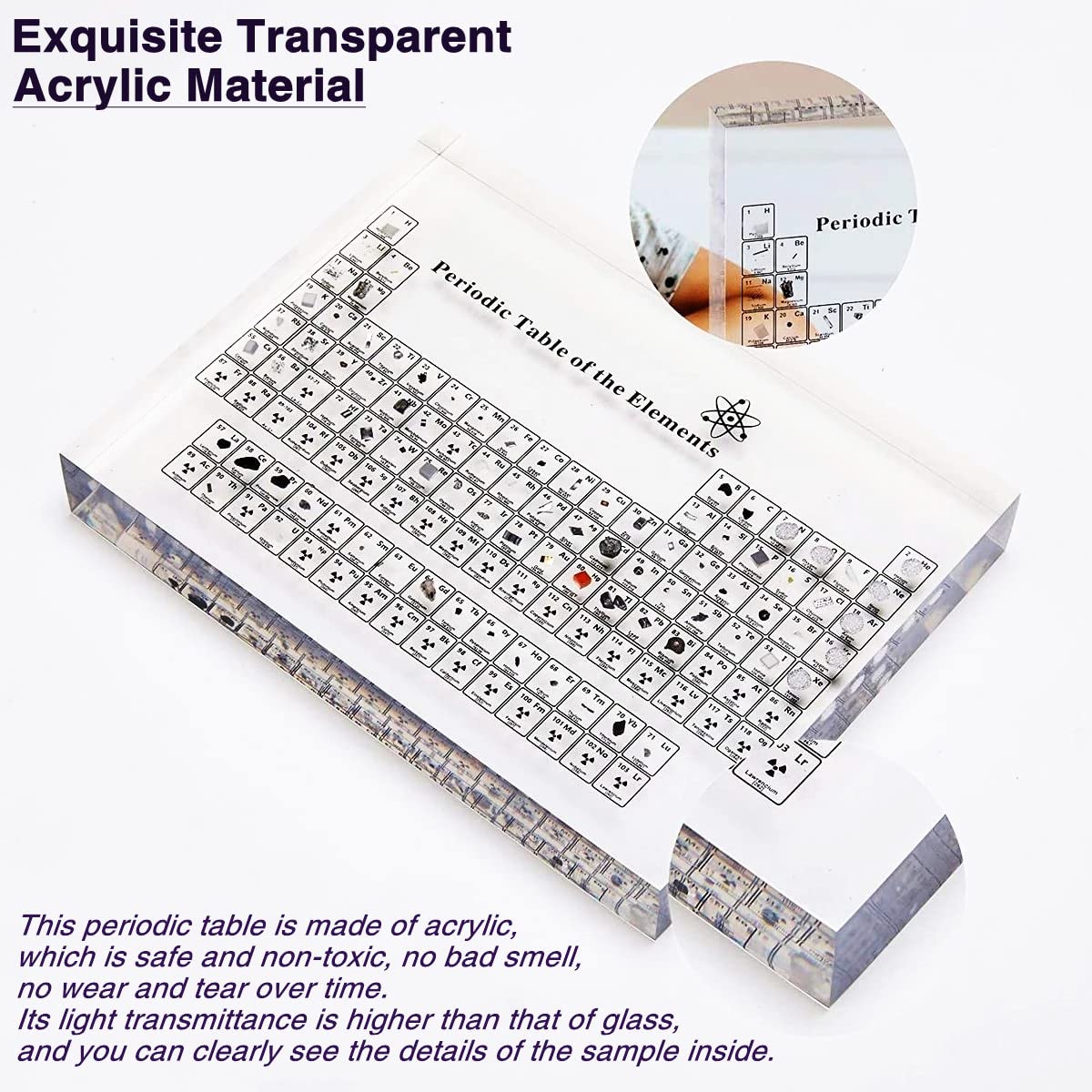 Periodic Table with Real Elements Inside, Acrylic Periodic Table Display with 83 Real Element Samples, 360° Rotating Frame Display, Remarkable Gift for Kids Adults Teachers - 9.05"x1.96"x6.3"