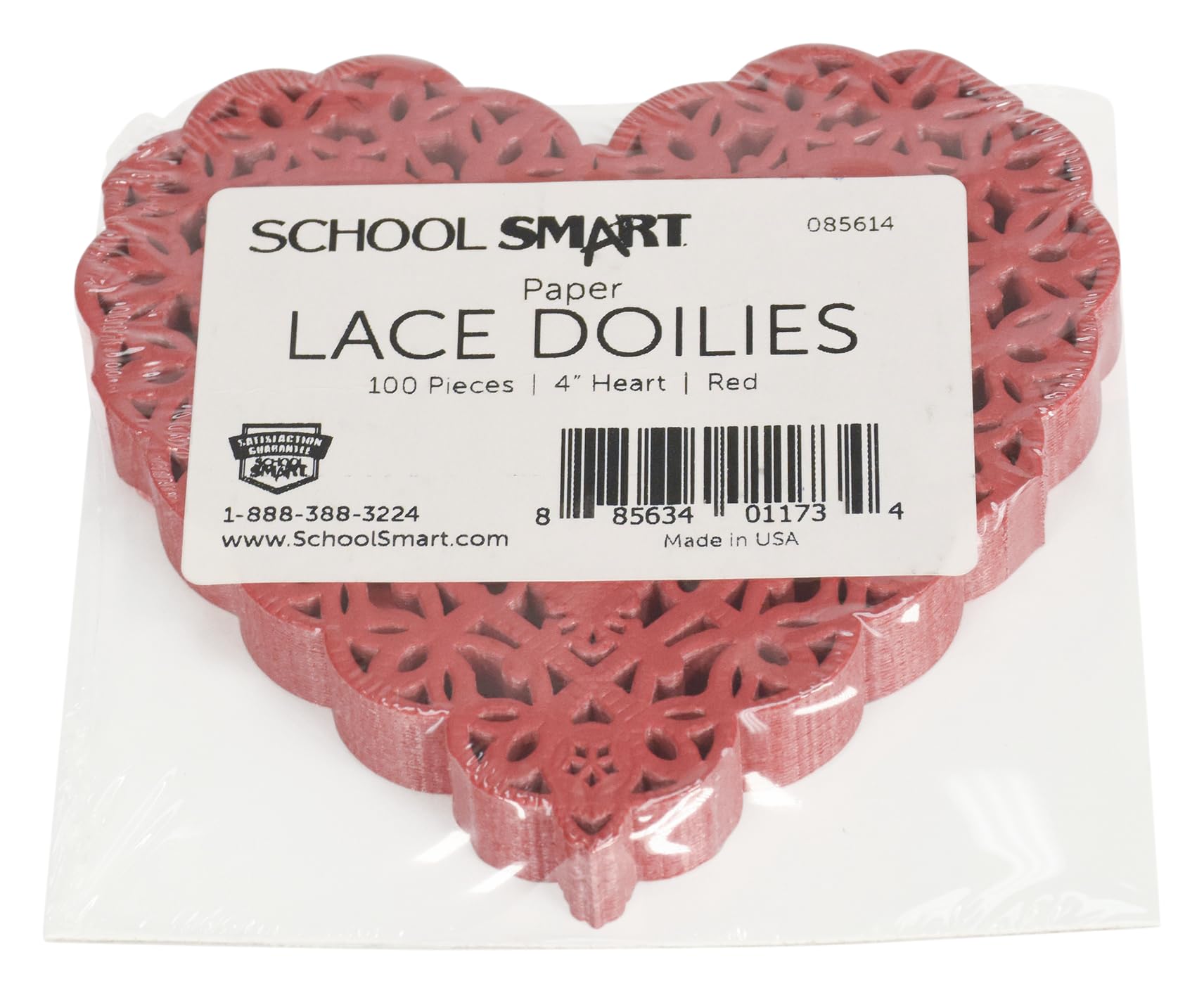 School Smart 85614 Heart Shaped Paper Lace Doilies - 4 inch - Pack of 100 - Red