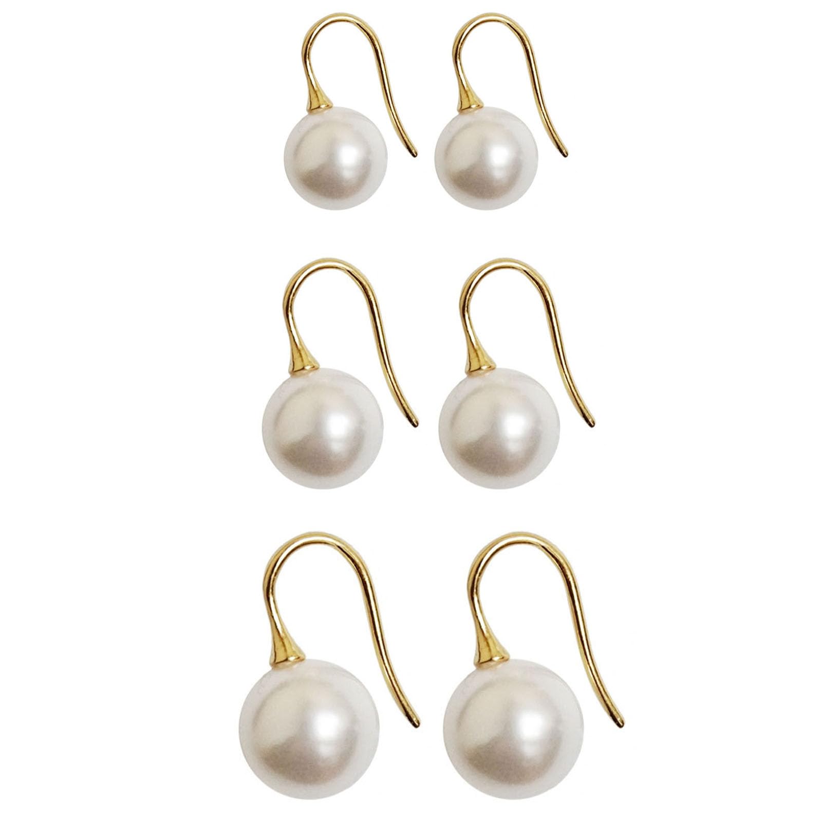 3 Pairs Gold Pearl Earrings for Women Pearl Stud,Gold Round Ball Pearls Stud Hypoallergenic Mixed Sizes 10-14mm Imitation Pearl Earrings for Gifts