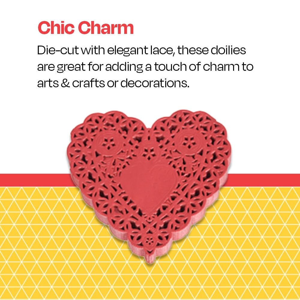 School Smart 85614 Heart Shaped Paper Lace Doilies - 4 inch - Pack of 100 - Red