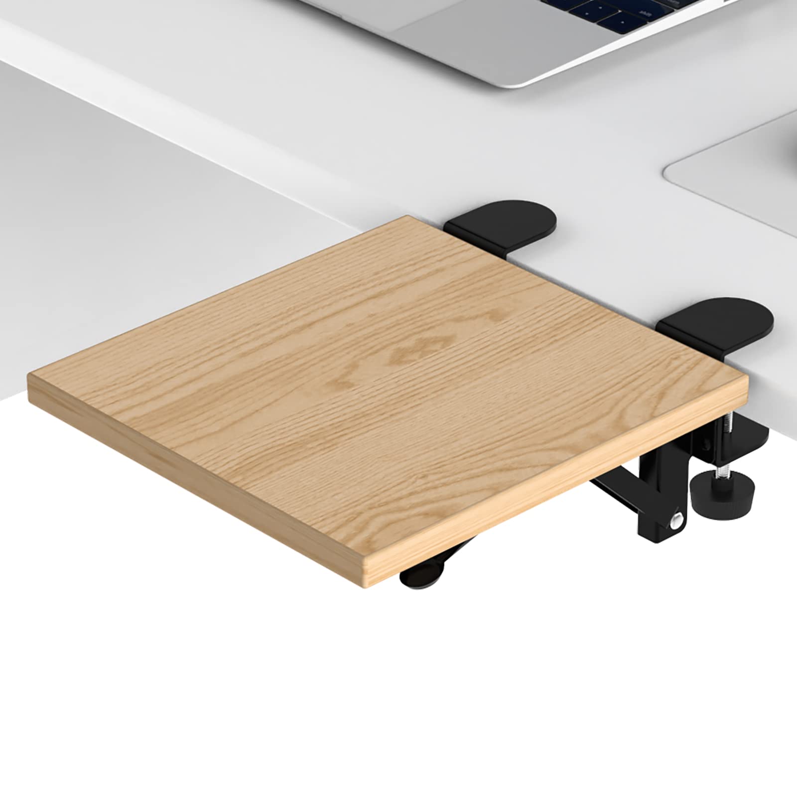 OUGIC Ergonomics Desk Extender Tray, 9.5"x9.1" Punch-Free Clamp on, Foldable Keyboard Drawer Tray, Table Mount Arm Wrist Rest Shelf, Computer Elbow Arm Support