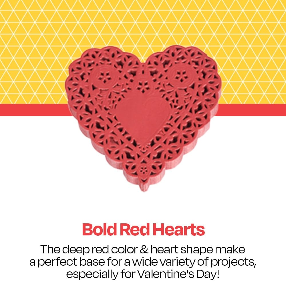School Smart 85614 Heart Shaped Paper Lace Doilies - 4 inch - Pack of 100 - Red