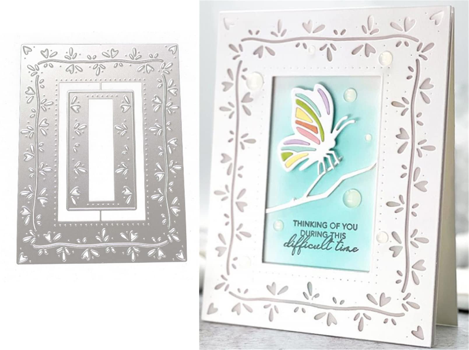 Ammsochy Cutting Dies Metal Stencils Scrapbooking Tools Flowers Lace Frame DIY Embossing Template for Paper Card Making Album Arts Crafts Supplies (Rectangle Love line frame-13.8x10.5cm)