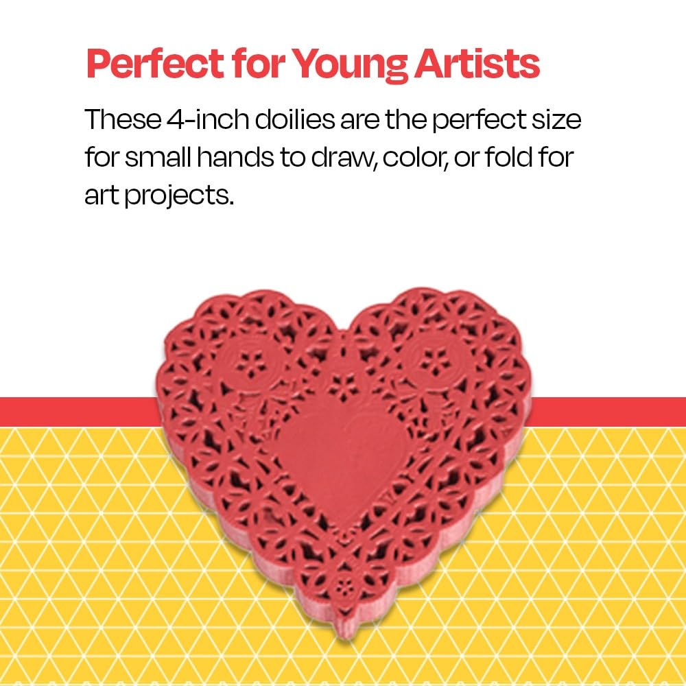 School Smart 85614 Heart Shaped Paper Lace Doilies - 4 inch - Pack of 100 - Red