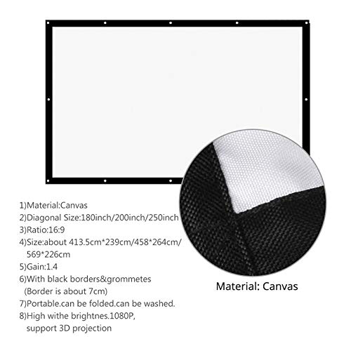 180/200/250/300 Inch Projection Projector Screen 16:9 Fold Portable Screen Canvas Matt White for Home Film Wall Mounted (Size : 250 inch)