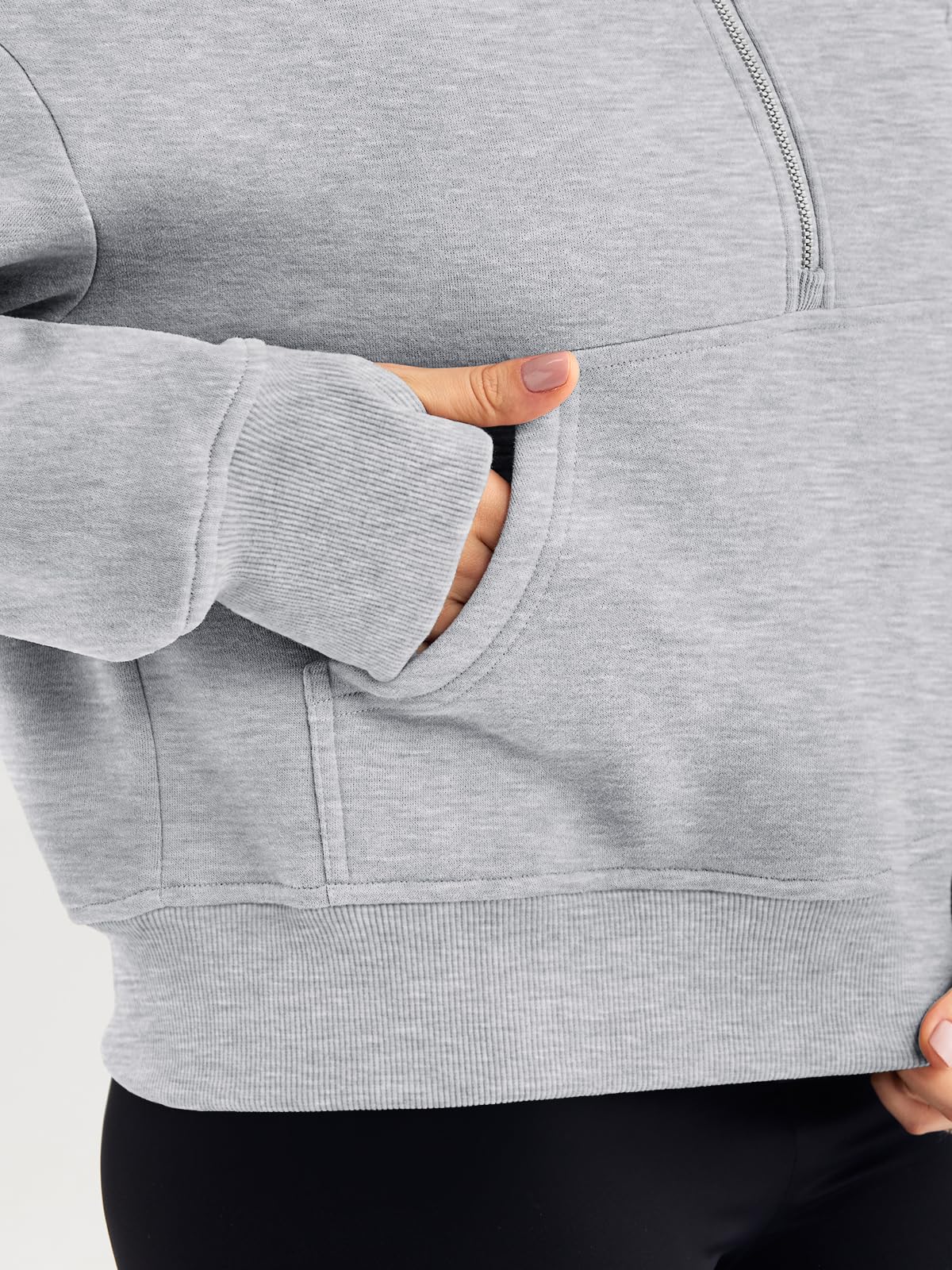 Trendy Queen Womens Hoodies Quarter Half Zip Pullover Oversized Sweatshirts Half With Pockets Fall Clothes GreyM
