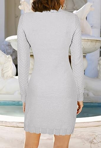 LaSuiveur Women's Slim Fit Cable Knit Long Sleeve Sweater Dress (S, Turtleneck Light Grey)