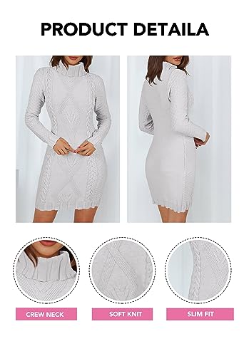 LaSuiveur Women's Slim Fit Cable Knit Long Sleeve Sweater Dress (S, Turtleneck Light Grey)