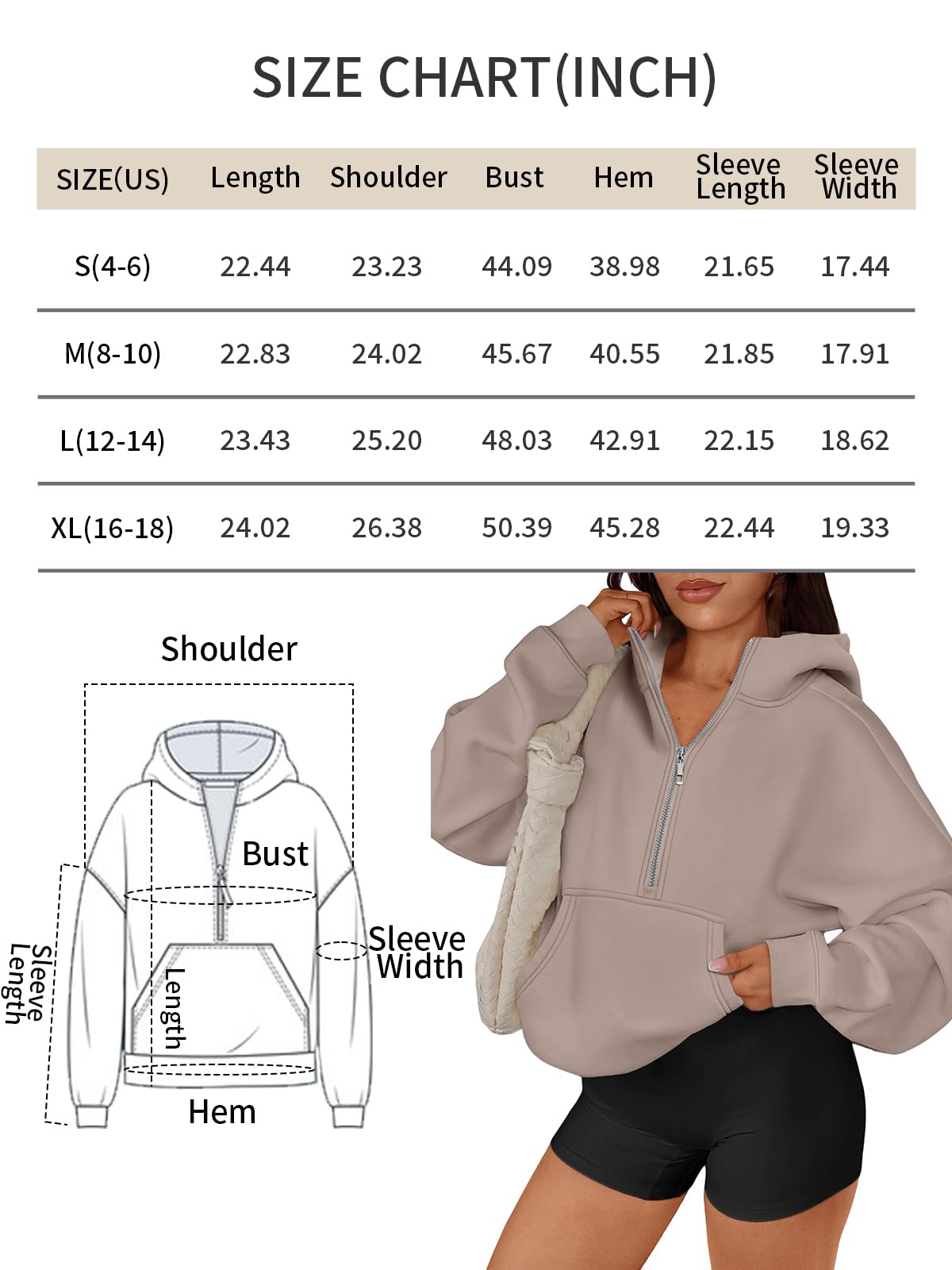 Trendy Queen Womens Hoodies Quarter Half Zip Pullover Oversized Sweatshirts Half With Pockets Fall Clothes GreyM