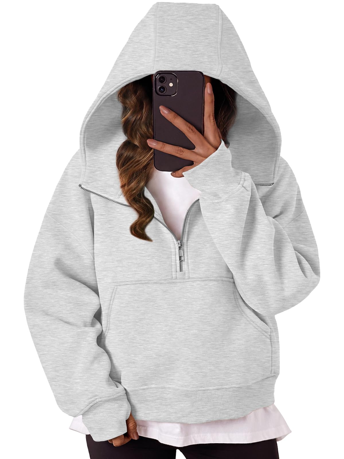 Trendy Queen Womens Hoodies Quarter Half Zip Pullover Oversized Sweatshirts Half With Pockets Fall Clothes GreyM