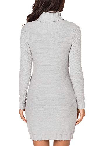 LaSuiveur Women's Slim Fit Cable Knit Long Sleeve Sweater Dress (S, Turtleneck Light Grey)