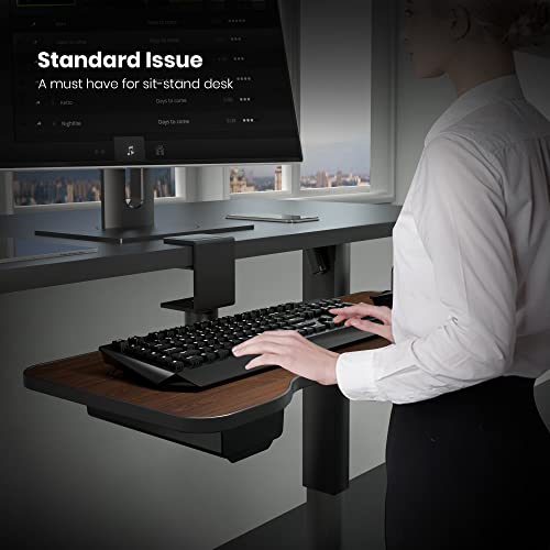 Keyboard Tray Under Desk,360 Rotating Keyboard&Mouse Tray with Drawer,Yikola Desk Extender Adjustable C-Clamp, Ergonomic Platform Tray Under Table,No Drilling Install 23.54'' x 9.8''in-Walnut Pattern
