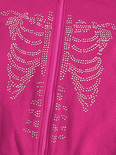 Floerns Women's Long Sleeve Zip Up Skeleton Hoodie Graphic Sweatshirt Jackets Hot Pink M