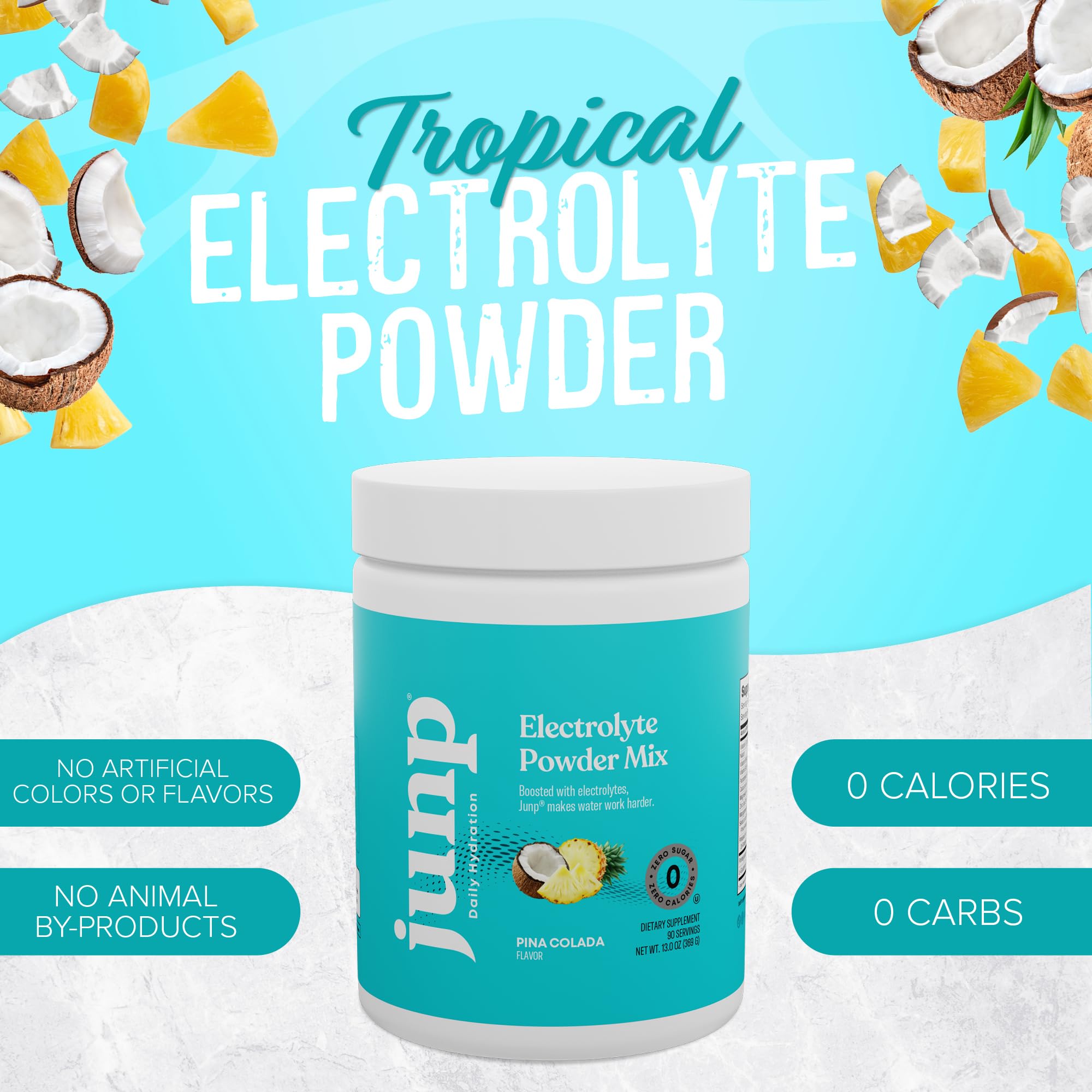 JUNP Electrolytes Powder No Sugar No Carbs – Pina Colada Coconut Pineapple Keto Electrolyte Drink Mix - Potassium & Salt Hydration Powder Electrolytes - Zero Calorie Sugar Free Electrolyte Powder 90ct