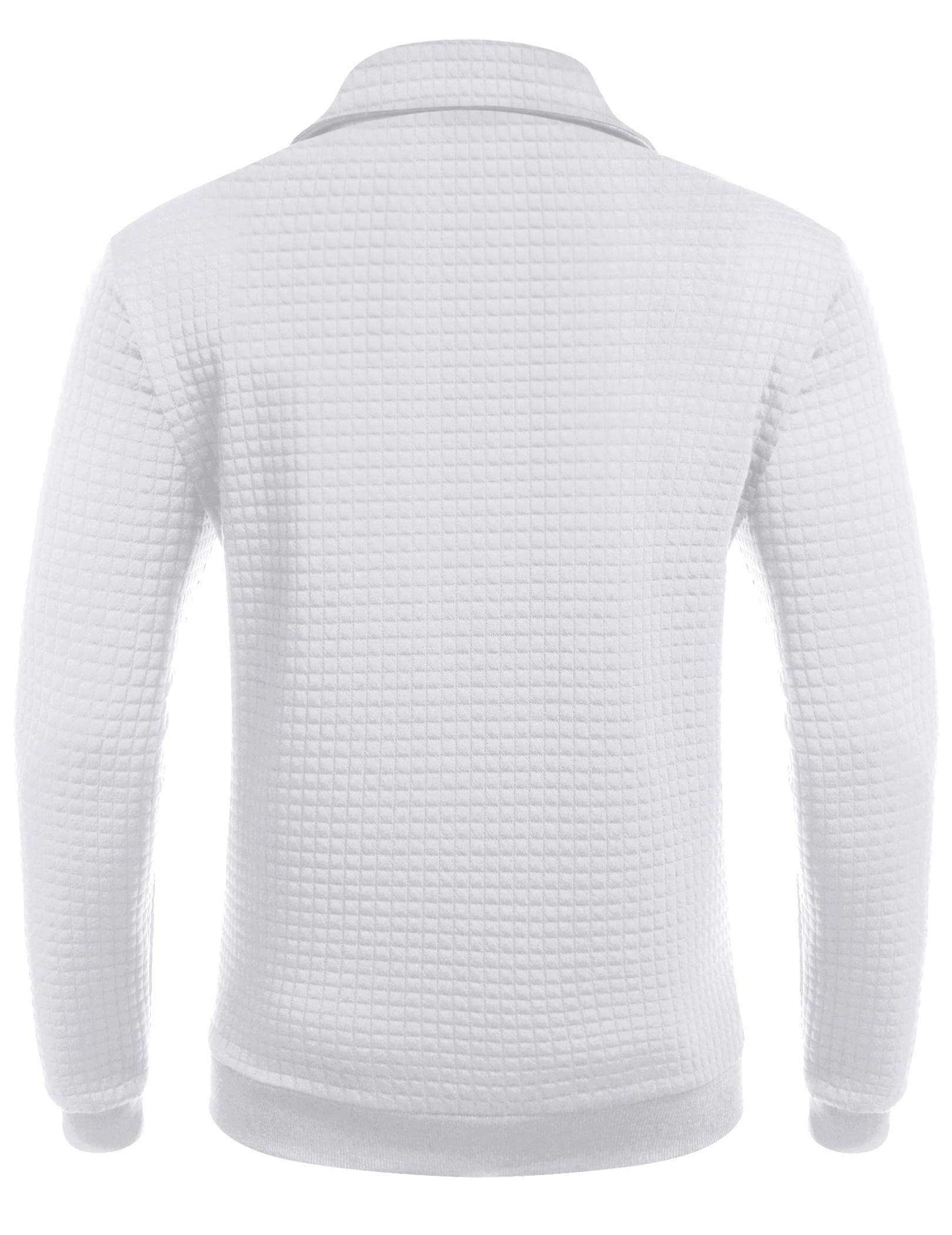 COOFANDY Men Quarter Zip Sweatshirt Long Sleeve Plaid Jacquard Pullover with Kangaroo Pokcet White