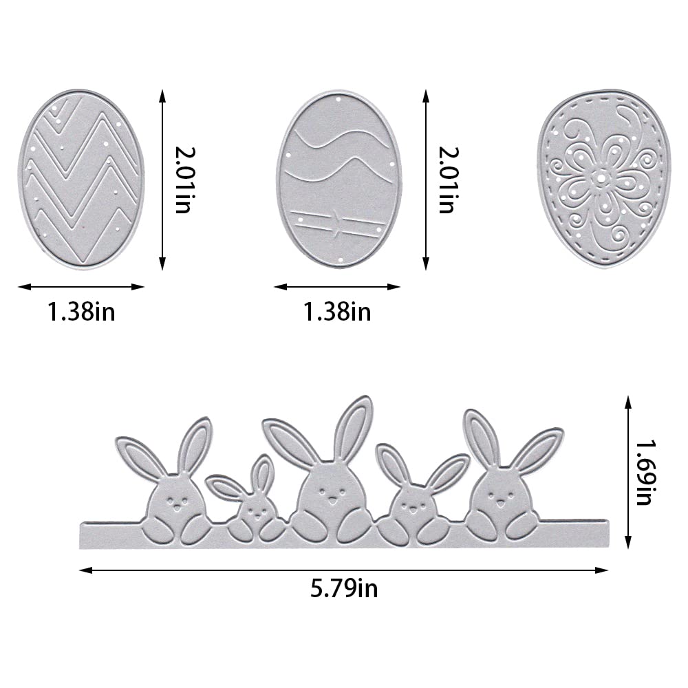 ALIBBON Easter Egg Rabbit Die Cuts for Card Making, Rabbit Edge Border Cutting Dies Metal Template Molds, 3 Lace Eggs Dies for Crafting DIY Photo Album Embossing Scrapbooking Supplies