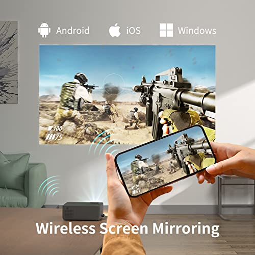 WEWATCH Native 1080P Mini Projector, 13500 Lumens Portable WiFi Bluetooth Projector, with 120 inch Projector Screen, Movie Projector for Home Outdoor Compatible with TV Stick, HDMI, iOS Android