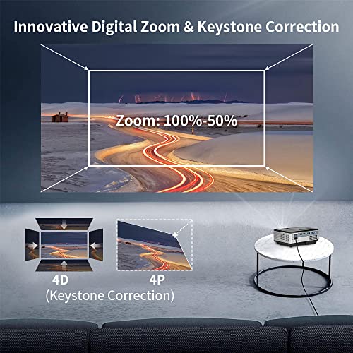 Portable Outdoor Movie Projector Full HD 1080P Supported, Mini WiFi Projector with Bluetooth, Wireless Home Theater Projector with Airplay Mirroring/Smart Android OS/HDMI/USB for Phone Laptop TV Stick