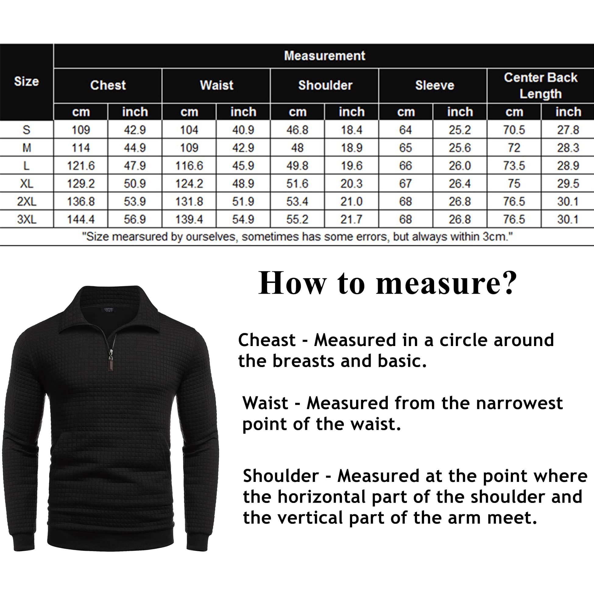 COOFANDY Men Quarter Zip Sweatshirt Long Sleeve Plaid Jacquard Pullover with Kangaroo Pokcet White