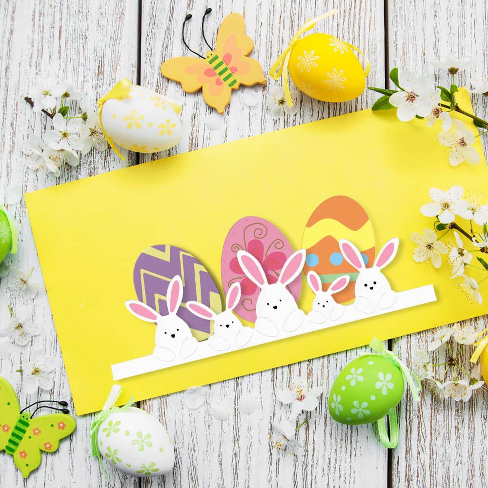 ALIBBON Easter Egg Rabbit Die Cuts for Card Making, Rabbit Edge Border Cutting Dies Metal Template Molds, 3 Lace Eggs Dies for Crafting DIY Photo Album Embossing Scrapbooking Supplies