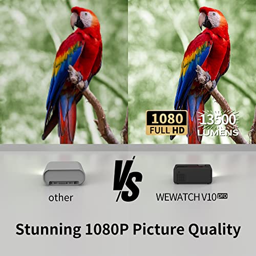 WEWATCH Native 1080P Mini Projector, 13500 Lumens Portable WiFi Bluetooth Projector, with 120 inch Projector Screen, Movie Projector for Home Outdoor Compatible with TV Stick, HDMI, iOS Android